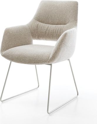 DELIFE Esszimmerstuhl Yago-Flex mit Armlehnen Webstoff Soft Beige Kufengestell Edelstahl Taschenfederkern, Esszimmerst&uuml;hle