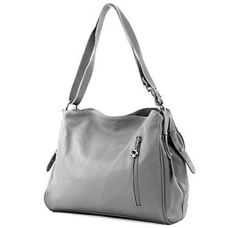 modamoda.de &eacute;paule ital/sac &agrave; bandouli&egrave;re en cuir T119, Couleur:gris Tele