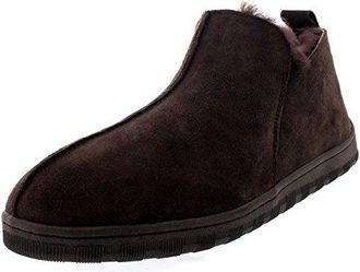 Polar r Hommes Australien Peau De Mouton Authentique Fourrure Boot Semelle en Caoutchouc Chaussons - Marron - UK9/EU43 - YC0458