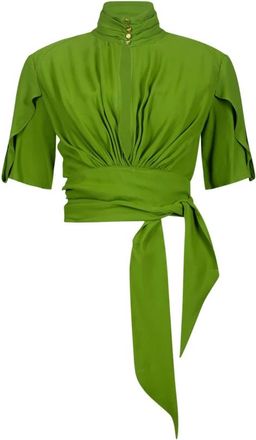 Elisabetta Franchi Femme, Blouses et Chemises, Vert, Taille: 36 FR Gathered Blouse
