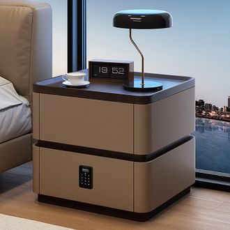 Generic Schlafzimmer-Nachttisch mit 2 Schubladen, Leder-Nachttisch, Wohnzimmer-Beistelltisch/M&ouml;bel, moderner Nachttisch, klassisches Farbschema(Dark Brown,45c