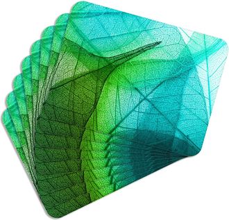 MG Design Set aus 8 Kork-Platzsets - Abstract Leaves 1 - 30 x 40 cm - hitzebest&auml;ndig & abwischbar, mit Korkr&uuml;ckseite