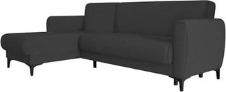 Dmora Schlafsofa mit Halbinsel Angel, Wende-Ecksofa, Modernes Sofa mit Stauraum, Chaiselongue und 3 Kissen, 230 x 153 x 85 cm, Anthrazit