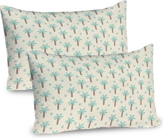 Abakuhaus Palme Kissenbezug Packung mit 2, Karikatur-Art-Muster mit exotischen Wachstum der Kokosnuss-Bäume und des Kaktus, Dekorativer Gedruckter Kissenbezug, 