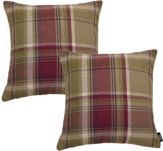 McAlister Textiles McAlister Textlies Heritage | 2er Pack Kissenbezüge im Karierten Tartan Muster | 43 x 43 cm in Maulbeere Violett | Deko-Kissenbezüge im zeitlosen Karo