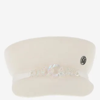 Maison Michel Womens Felt Hat Abby White Rabbit Fur