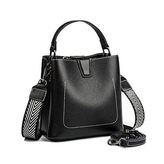 Generic Sac &agrave; bandouli&egrave;re en cuir v&eacute;ritable pour femme - Grand sac &agrave; main tendance - Sac &agrave; bandouli&egrave;re pour femme, Noir, large