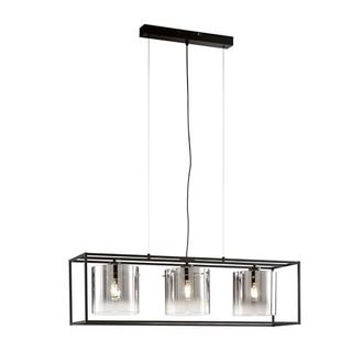 Fischer & Honsel Pendelleuchte, Samu | sandschwarz/rauchfarben zu klar verspiegelt | L: 90 cm, B: 23 cm | H: 150 cm | H&ouml;heneinstellenbar | 3x E27 max. 40,0W ohne Leuch