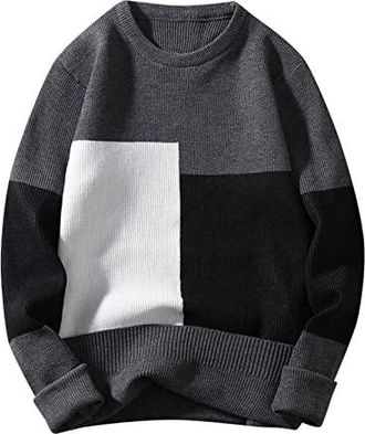 Generic Pull tricot&eacute; pour homme | Pull en tricot &agrave; col rond | Pull chaud dhiver | Pull d&eacute;contract&eacute; en laine | Tricot &agrave; manches longues | Pull c&ocirc;tel&eacute; de coupe 