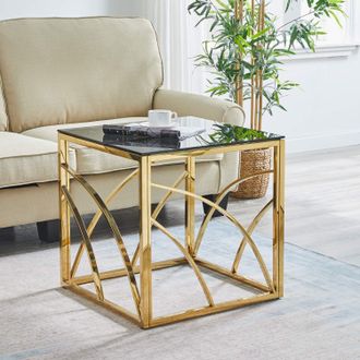 Ainpecca Beistelltisch aus Glas und Edelstahl, Moderner Glastisch f&uuml;r Wohnzimmer, Schlafzimmer und K&uuml;che, Couchtisch/Beistelltisch (golden)
