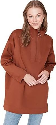 Trendyol Damen Gerade Lange Ärmel Regulär Hijab-Sweatshirt Maillot de survêtement, Brown, M aux Femmes