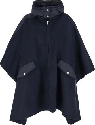 Moncler Femme, Vestes, Bleu, Taille: ONE Size Front Pocket Hooded Cape