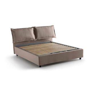 Talamo Italia Lit double Deborah, Lit coffre avec revêtement en tissu, 100% Made in Italy, Ouverture frontale, adapté pour matelas 160x190 cm, Taupe