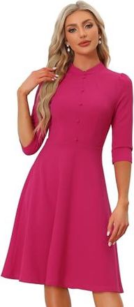 Allegra K Robes Fourreau pour Femmes Manches 3/4 Col Montant élégante Robe Trapèze daffaires Rose Vif S