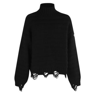 Maison Margiela Homme, Pulls, Noir, Taille: M Pull noir &agrave; col haut avec d&eacute;tail effiloch&eacute;