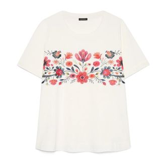 Fiorella Rubino Baumwoll-T-Shirt mit Blumenstickerei - - Tops - Damen - Wei&szlig; - XL