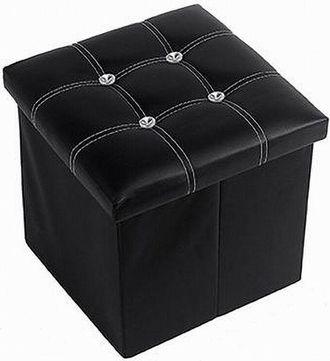 Trade Shop Pouff Puff Pouf Contenitore Imbottito Portaoggetti Nero Strass 38x38x35 Cm 79435