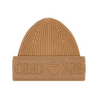 Emporio Armani Wollm&uuml;tze mit Logo-Schild - - Accessories - unisex - Braun - M