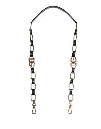 Dolce & Gabbana Womens Black Leather Gold Chain Bag Accessory Shoulder Strap Real Brass Zamak Calf