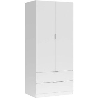 PEGANE Armoire de 2 tiroirs et 2 portes coloris blanc en MDF - 81 cm (longueur) x 180 cm (Hauteur) x 52 cm (Profondeur)