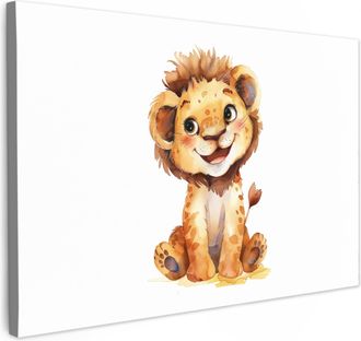 MuchoWow &copy; Leinwand Bilder 120x80 cm Wanddeko Kinderzimmer Aesthetic Room Decor Deko Zimmer Wandbilder Modern Bild auf Leinwand Wilde Tiere - L&ouml;we - Kinder - A