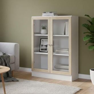 Dmora B&uuml;cherregal Aline, B&uuml;roregal, Mobiler Buchhalter, B&uuml;cherbrett, 79x28 h107 cm, Wei&szlig; und Eiche