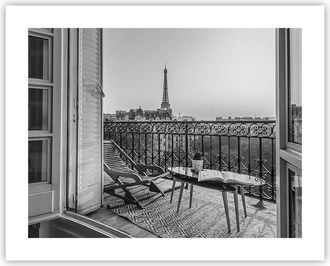 Arttor Poster ohne Rahmen Deko 50x40cm Schwarzwei&szlig; Paris Balkon Wandposter Art Prints Wanddeko Bild Wand Kunstdruck Wandbilder Dekoration Wohnzimmer Schlafzi