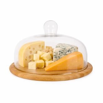 Point-Virgule K&auml;seglocke aus Glas mit Bambus Teller, Servierplatte fur K&auml;se, &oslash; 30cm