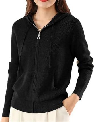 Generic Cardigan dhiver &agrave; capuche avec fermeture &eacute;clair pour femme, Noir, XL