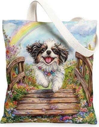 Generic Sac fourre-tout en toile motif chien japonais pour faire du shopping, 33 x 38,1 cm, sac d&eacute;picerie r&eacute;utilisable pour femme, motif floral amusant pour a