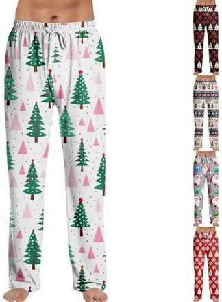 Generic Pantalon de pyjama de Noël pour homme - Motif sapin de Noël amusant - Père Noël - Pantalon de pyjama de Noël assorti - Grande taille - Taille élastiqu