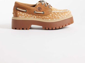 Timberland Stone Street Plateau-Bootsschuhe mit 3 &Ouml;sen in Mittelbraun aus Vollnarbenleder