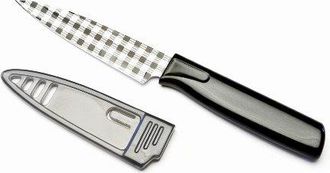 Kuhn Rikon 22457 Messer Colori Art CA Gingham Rüstmesser schwarz kariert Gemüsemesser Karbonstahl antihaftbeschichtet 19,5 cm m. Klingenschutzh