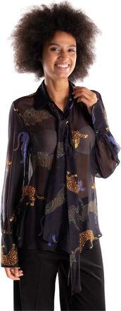 5 Progress Femme, Blouses et Chemises, Noir, Taille: 42 FR Chemisier en soie m&eacute;lang&eacute;e imprim&eacute; panth&egrave;re tribale