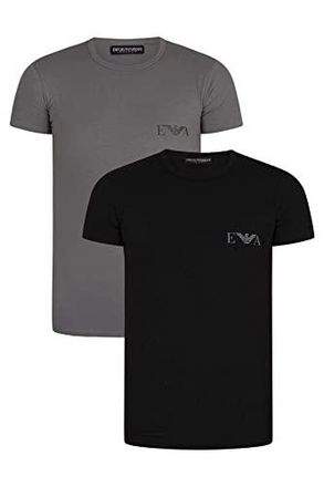 Emporio Armani 2-Pack T-Shirt Slim Fit Bold Monogram Haut, Noir/&eacute;tain, S Homme