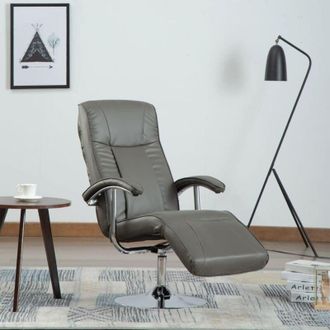 vidaXL Vidaxl - Fauteuil relax inclinable gris en similicuir - Cadre m&eacute;tal chrom&eacute; - Confort optimal pour t&eacute;l&eacute;vision - Dimensions 68x137x104 cm