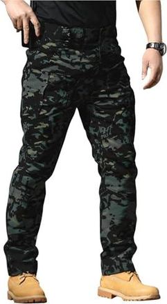 Generic Pantalon cargo de travail pour homme - Résistant à leau et respirant - Pantalon de chantier avec taille réglable - Ripstop - Multi-poches, Camouflage 