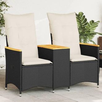 vidaXL Gartensofa 2-Sitzer Verstellbar mit Tisch Schwarz Poly Rattan - Vidaxl