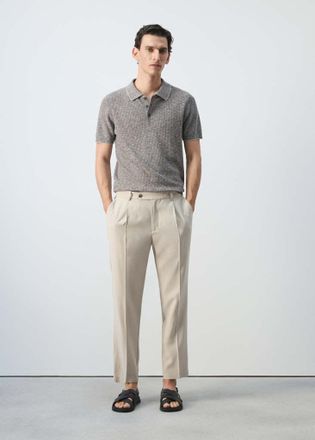 Mango Polo en m&eacute;lange de coton et de lin bleu marine - Homme - XXL - MANGO MAN