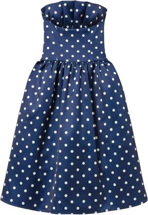 Self Portrait Femme, Robes, Bleu, Taille: 36 FR Robe Midi en Satin &agrave; Pois