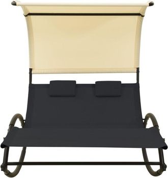 vidaXL Vidaxl - Chaise longue double avec auvent Textil&egrave;ne Noir et cr&egrave;me