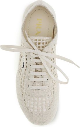 Prada Womens Sneakers Crochet Ivory Fabric Trainers