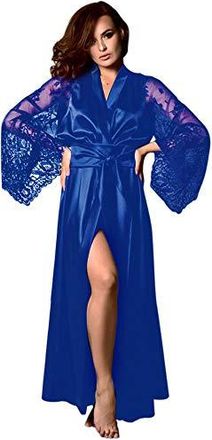 FNKDOR Kimono Robe de Nuit Femme Longue Chemise de Nuit en Satin Couleur Pure Style avec Robes en Dentelle &agrave; col en V Oblique Peignoirs v&ecirc;tements de Nuit Rob