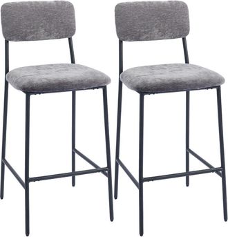 HOMCOM Lot de 2 tabourets de bar - HOMCOM - rembourr&eacute;es - assise large dossier haut - pieds en acier, tissu chenille - 45,5x48x101cm - gris