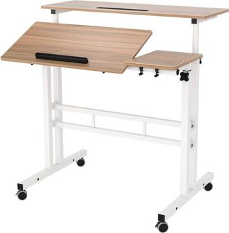 Soges Table Roulante de Lit Canap&eacute; pour Ordinateur Portable Hauteur R&eacute;glable,Table dappoint Bout de canap&eacute; Mobile avec roulettes,80(30+30) cm,&eacute;rable blanc