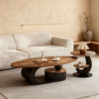 Generic 2PC Ovaler Couchtisch Freistehender Wohnzimmertisch mit gro&szlig;er Ablagefl&auml;che Couchtisch im Mid-Century-Modern-Stil Einfache Montage for Wohnung/Haus(Sc