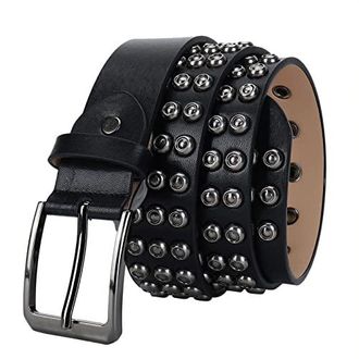 Generic Ceinture clout&eacute;e pour homme et femme avec clous en m&eacute;tal cercle lumineux Punk Rock M&eacute;tal Argent Rivet Ceintures en cuir Convient pour Rocker Hip Hop o