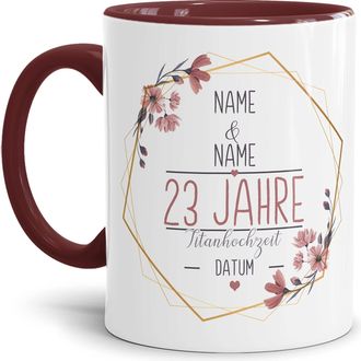 Tassendruck Tasse zum Hochzeitstag Titan Hochzeit - mit Name & Datum selbst gestalten - 23 Jahre Ehe, Paar, Geschenk Hochzeit, Jubiläum, Jahrestag I Personalisier