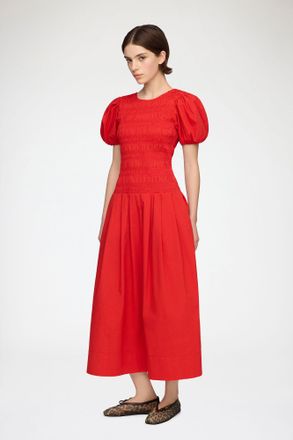 Ganni Robe en coton smock&eacute; Goji Berry biologique - Taille 42 - Pour Femme