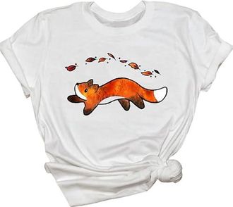 Keephen Kawaii Renard Animaux T-Shirt Femmes Animal Renard Amoureux Impression 3D Manches Courtes Tops Nature For&ecirc;t Vie Sauvage Col Rond Blouse Tees